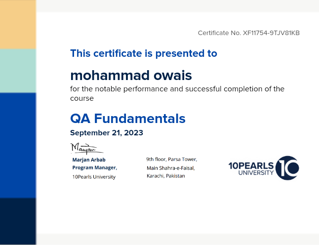 10Pearls University Certificate